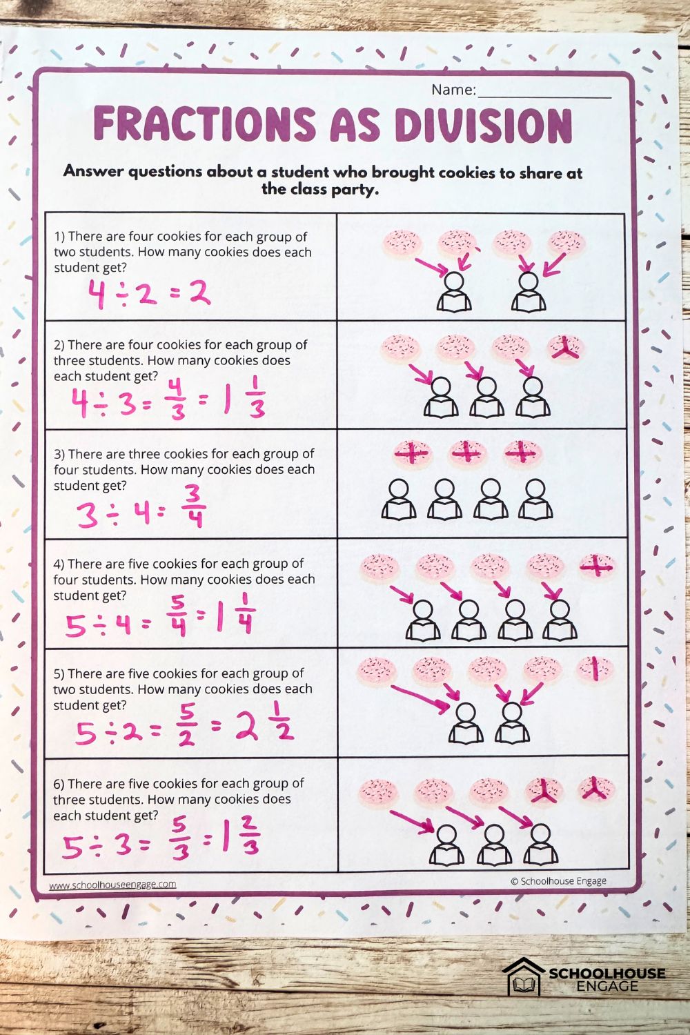 Free Fractions as Division with Visual Models Worksheets