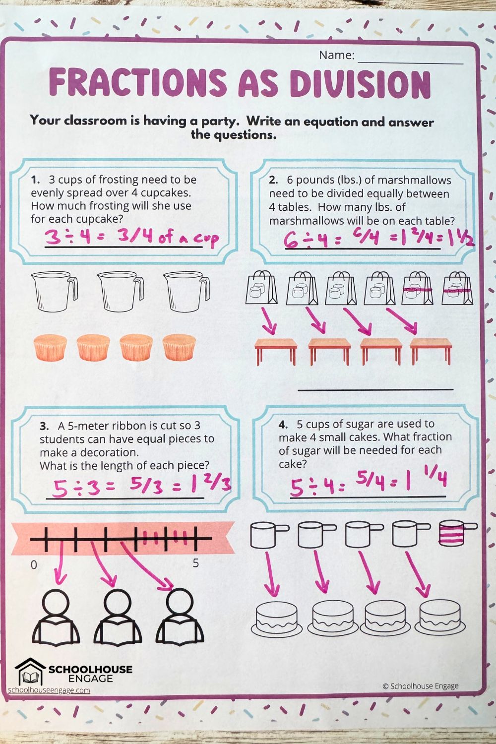 Free Fractions as Division with Visual Models Worksheets