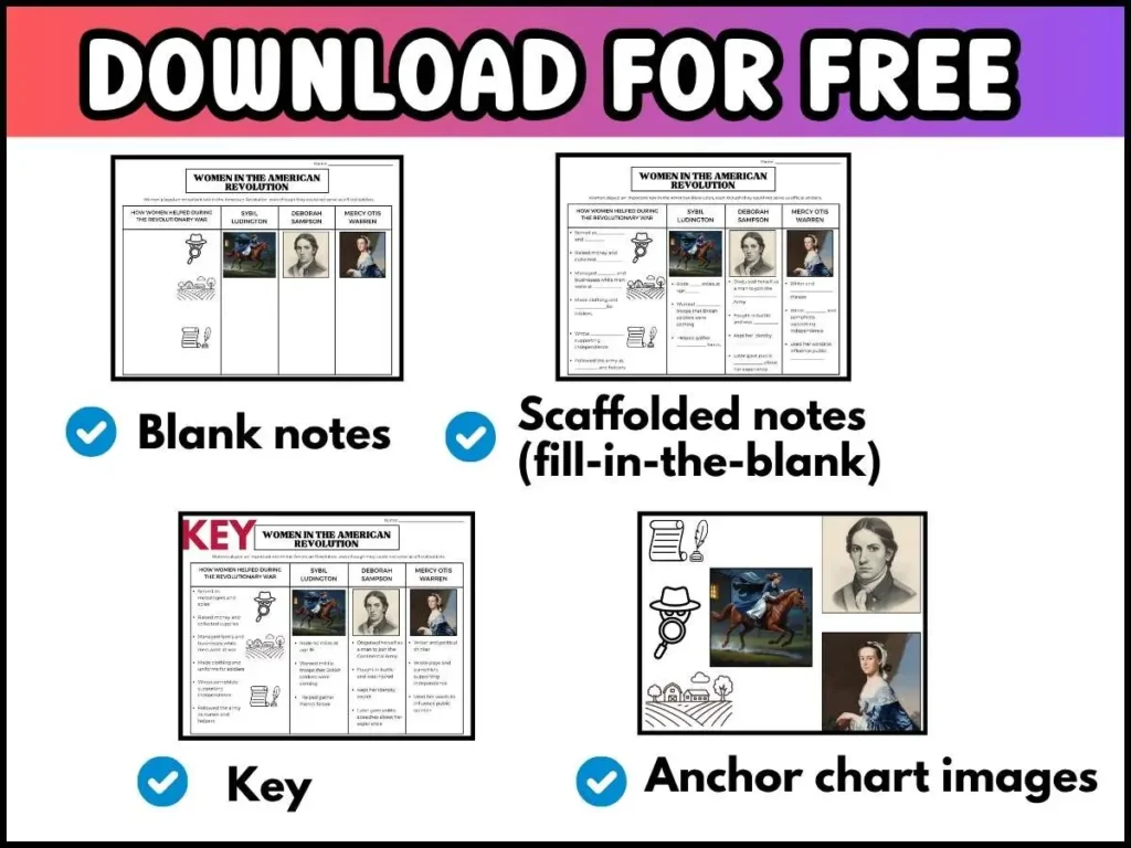 Women in the American Revolution Lesson (Free Anchor Chart)